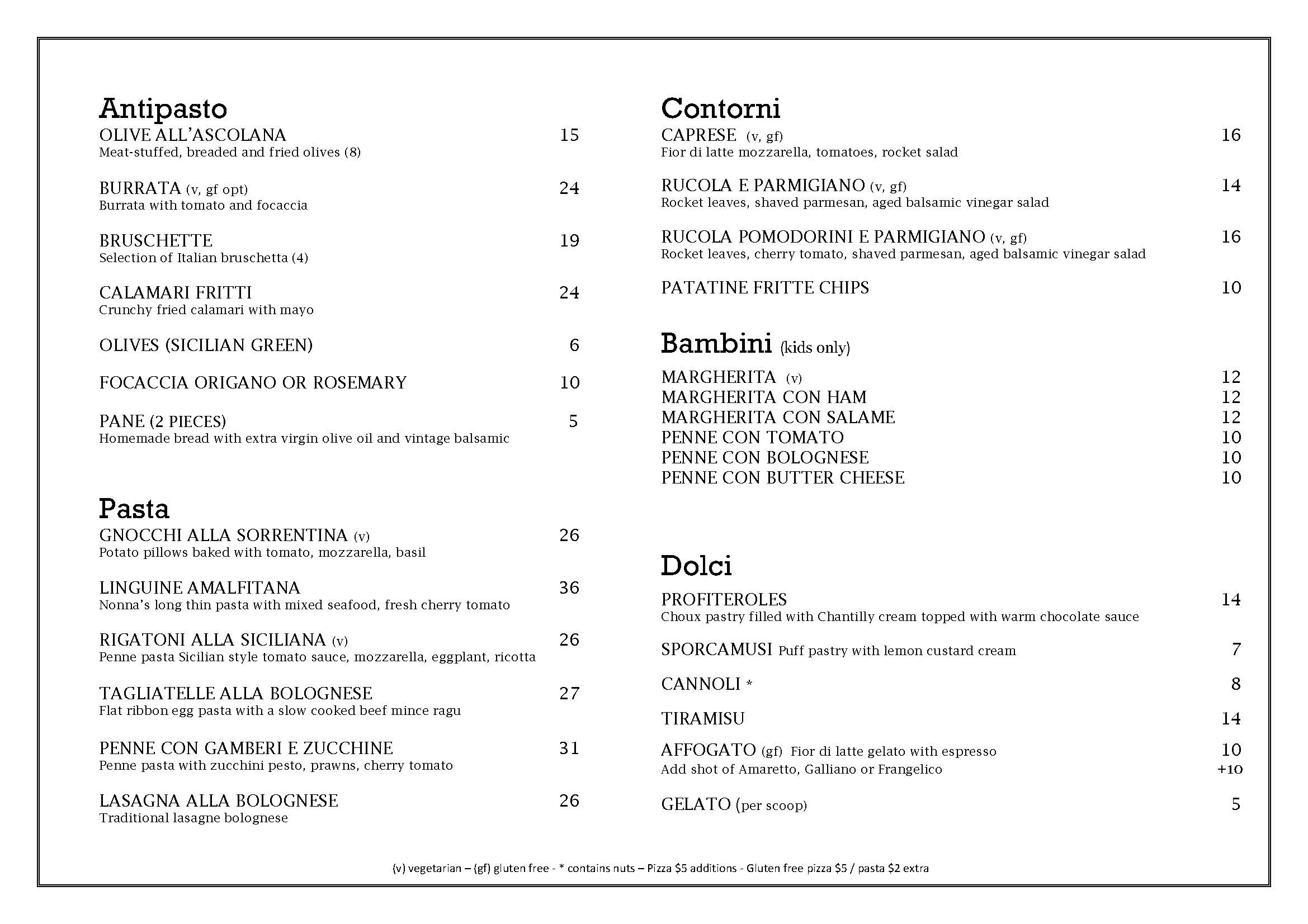 Menu | Tocco italiano